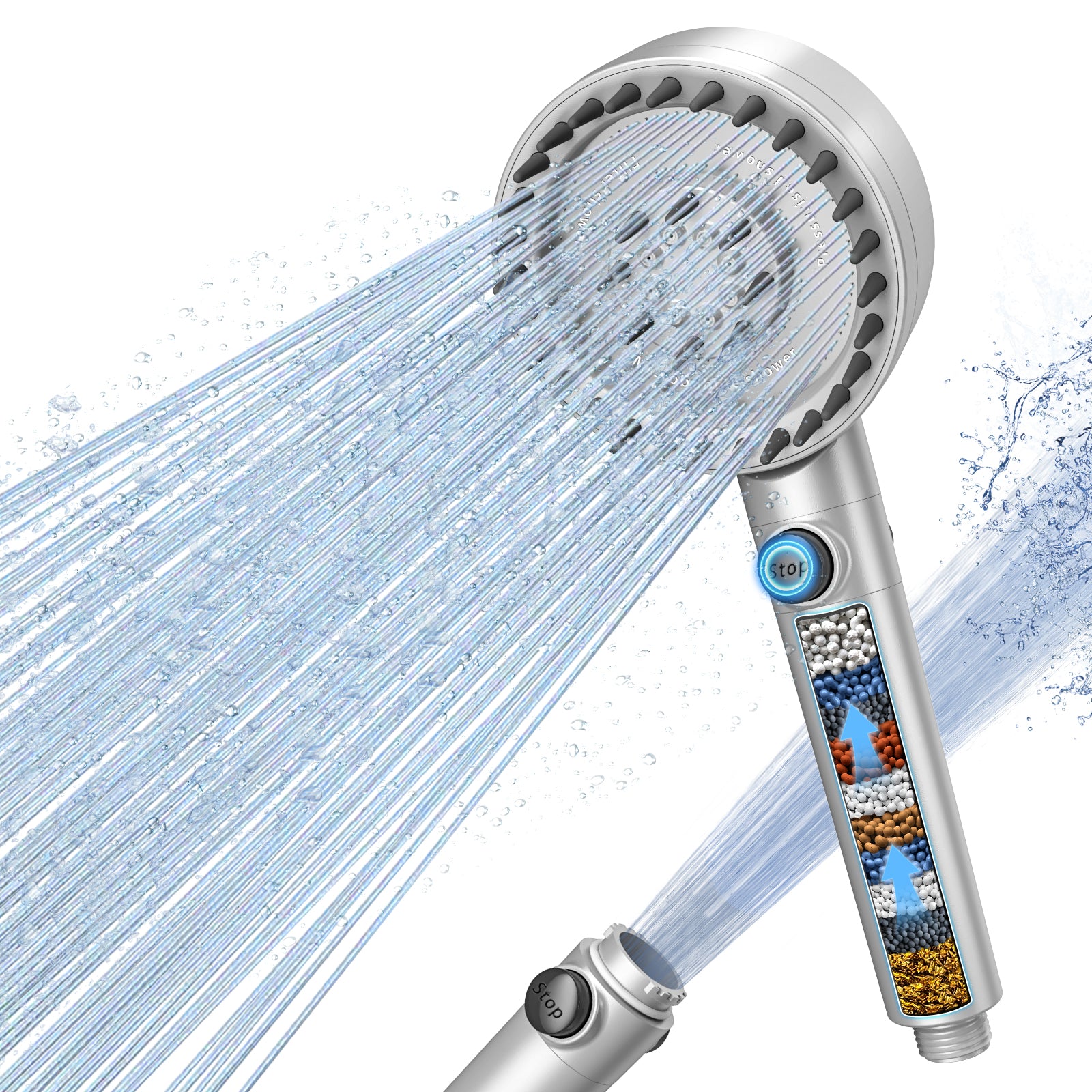 MEKO Hard Water Filter Shower Head and Hose, 4 Spray Modes High Pressu ...